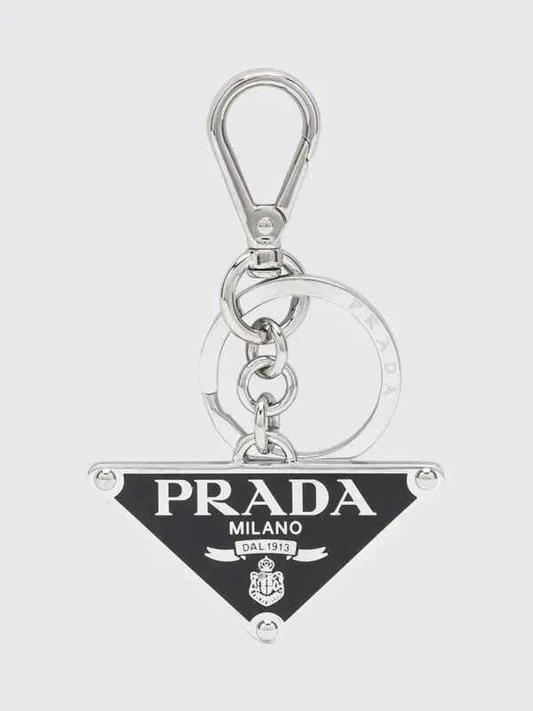 Prada Metal Keychain With Triangle Logo - Black