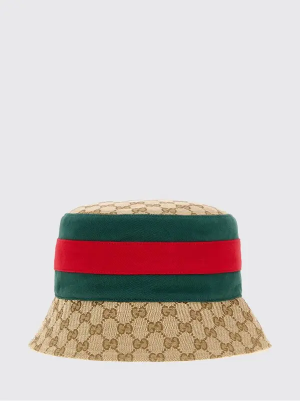 Gucci Monogram Striped Bucket Hat In Cotton Blend Fabric