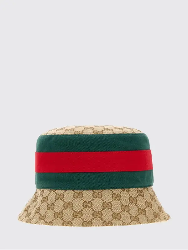 Gucci Monogram Striped Bucket Hat In Cotton Blend Fabric