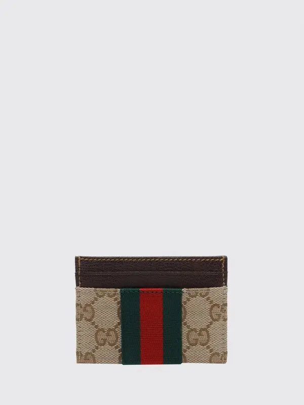Gucci Ophidia Card Holder In Gg Supreme Fabric With Leather Trim