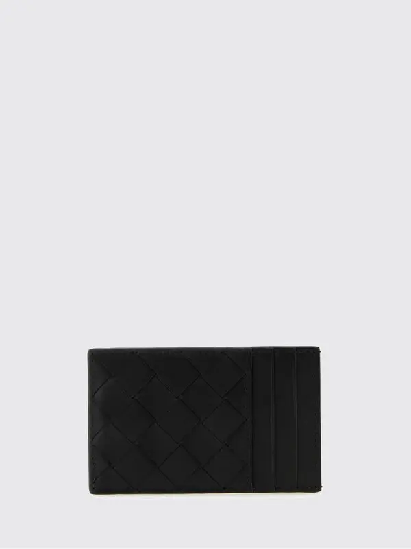 Bottega Veneta Intrecciato Woven Calfskin Leather Flat Card Holder - Black