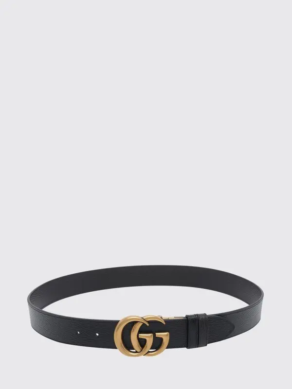 Gucci Gg Marmont Calfskin Leather Belt With Monogram Buckle - Black
