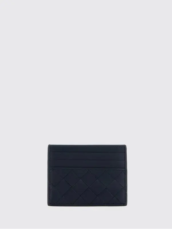 Bottega Veneta Flat Woven Calfskin Card Holder With Seven Slots - Blue