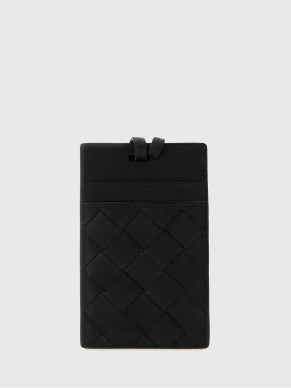 Bottega Veneta Intrecciato Woven Calfskin Leather Neck Card Holder - Black