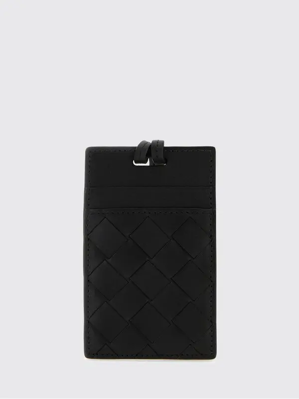 Bottega Veneta Intrecciato Woven Calfskin Leather Neck Card Holder - Black