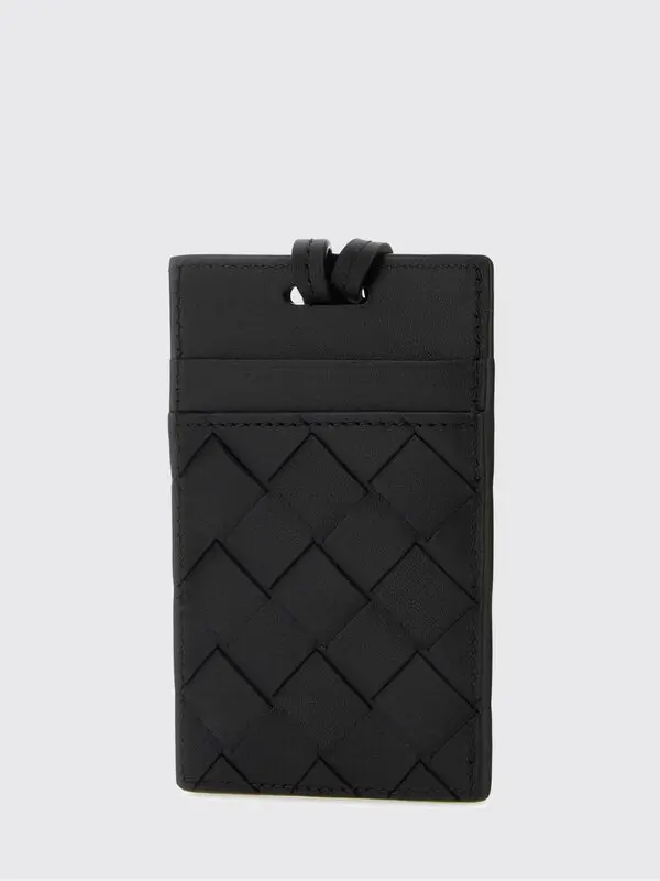 Bottega Veneta Intrecciato Woven Calfskin Leather Neck Card Holder - Black