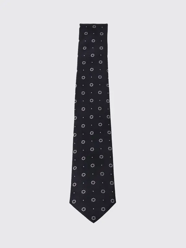 Saint Laurent Pure Silk Tie With Contrasting Floral Embroidery - Blue