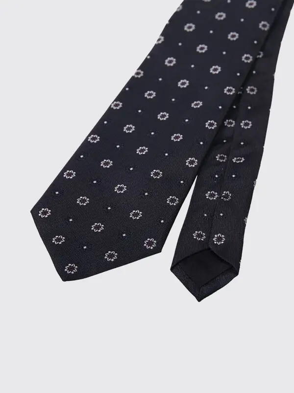 Saint Laurent Pure Silk Tie With Contrasting Floral Embroidery - Blue