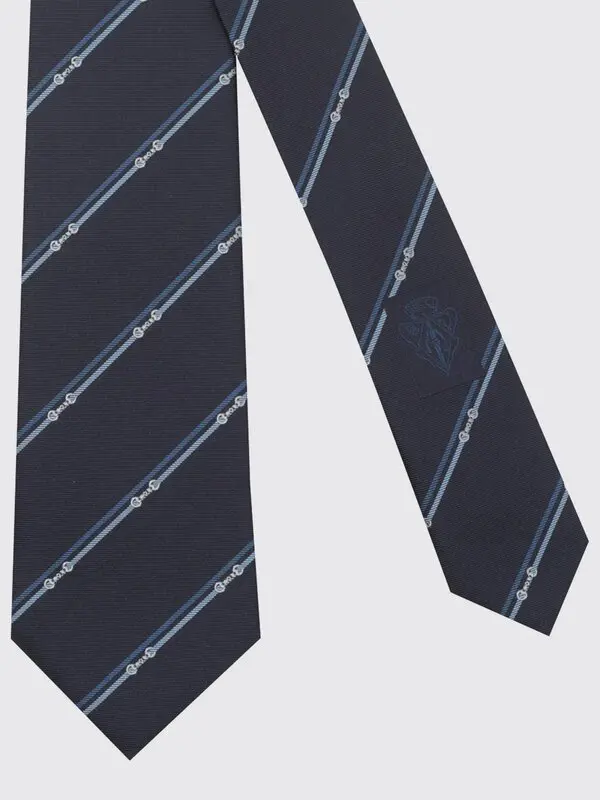 Gucci Regimental Striped Silk Tie With Horsebit Detail - Blue