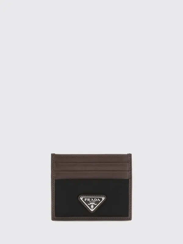 Prada Calf Leather And Nylon Card Holder With Logo