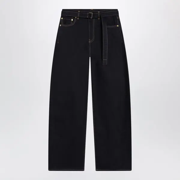 Sacai High-waisted Navy Cotton Barrel Jeans - Blue