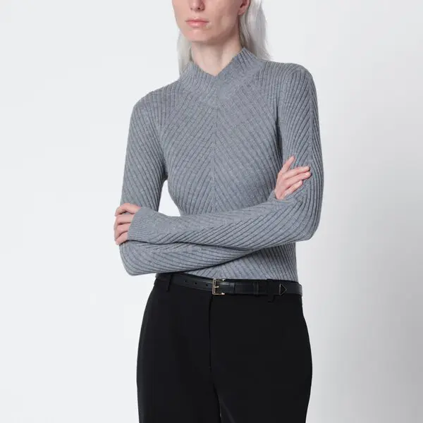 Victoria Beckham Georgia Grey Marl Ribbed Merino Wool Sweater - Gray