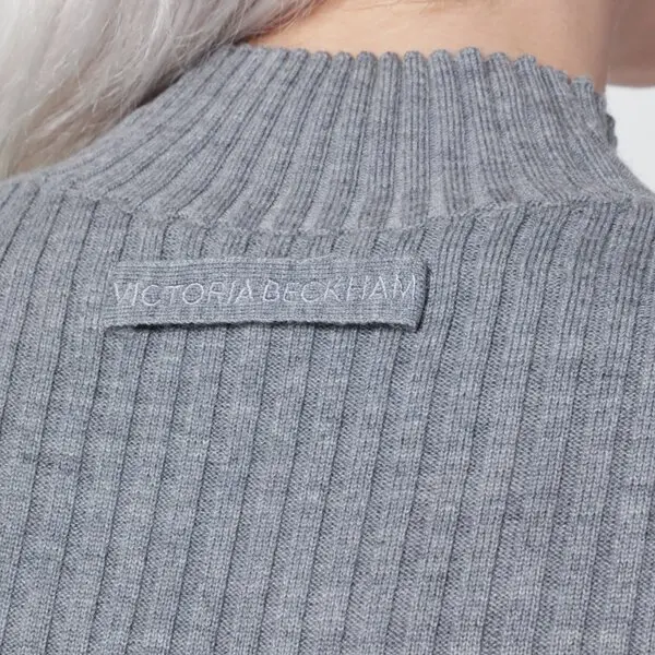 Victoria Beckham Ribbed Merino Wool Sweater - Gray