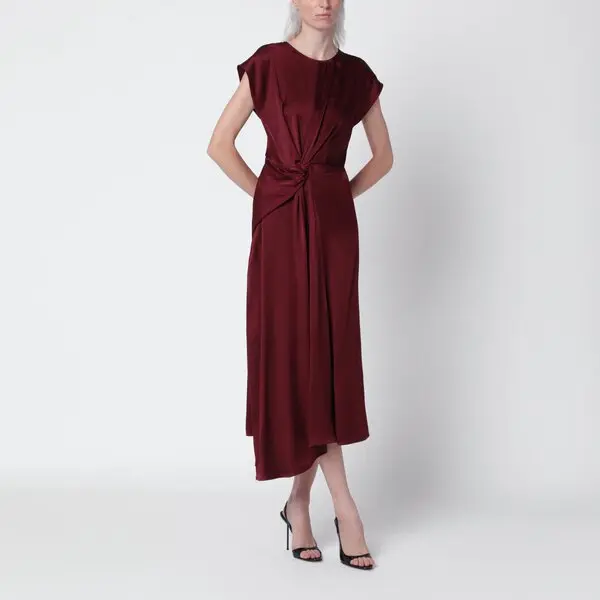 Victoria Beckham Aria Burgundy Midi Dress In Satin Crepe - Red