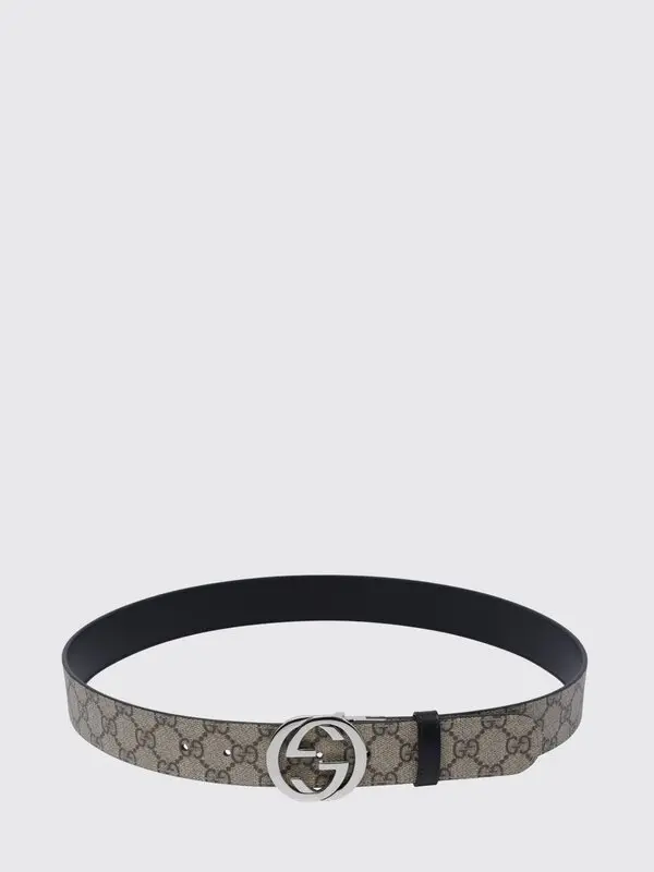 Gucci Reversible Gg Supreme Canvas And Leather Belt With Monogram Buckle
