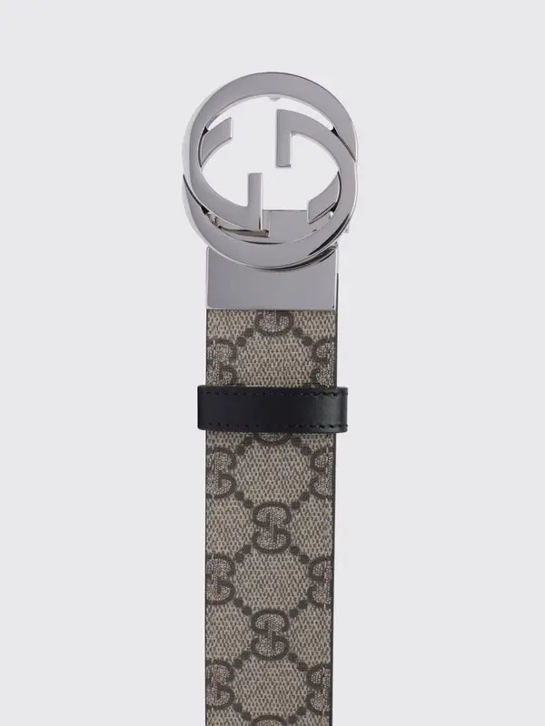 Gucci Reversible Gg Supreme Canvas And Leather Belt With Monogram Buckle