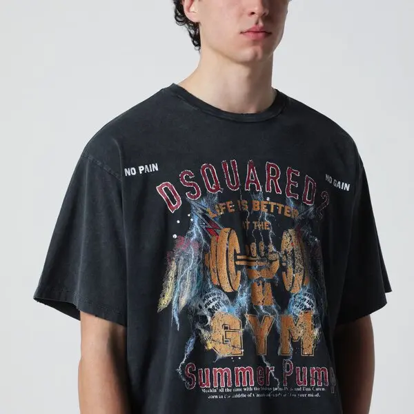 Dsquared2 Grey Vintage-effect T-shirt With Rock Print