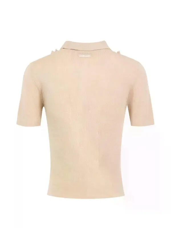 Miu Miu Ruffled Cashmere Polo Top - Neutrals