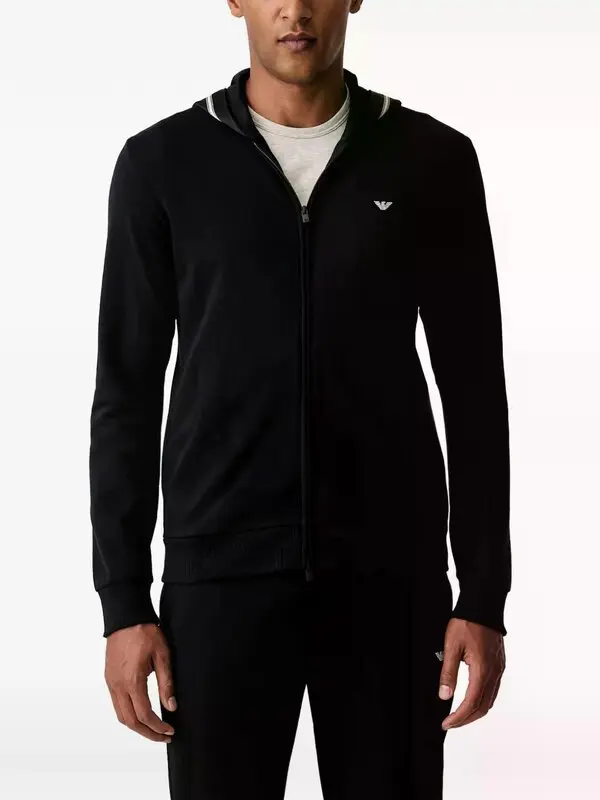 Emporio Armani Logo-embroidered Zip-up Hoodie - Black
