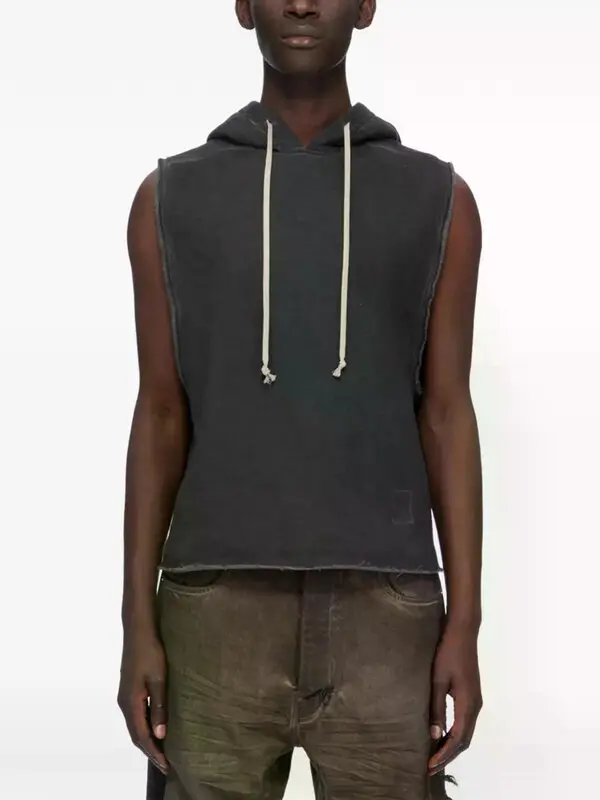 Rick Owens Sleeveless Raw-cut Hoodie - Black