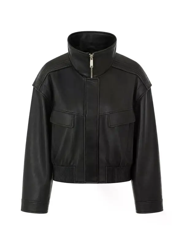 SELF-PORTRAIT Faux-leather Bomber Jacket - Black