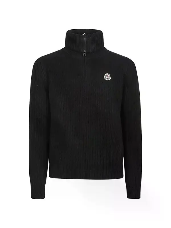 Moncler Ribbed-knit Logo-patch Sweater - Black