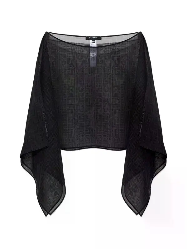 Balmain Monogram Beach Top In Chiffon - Black