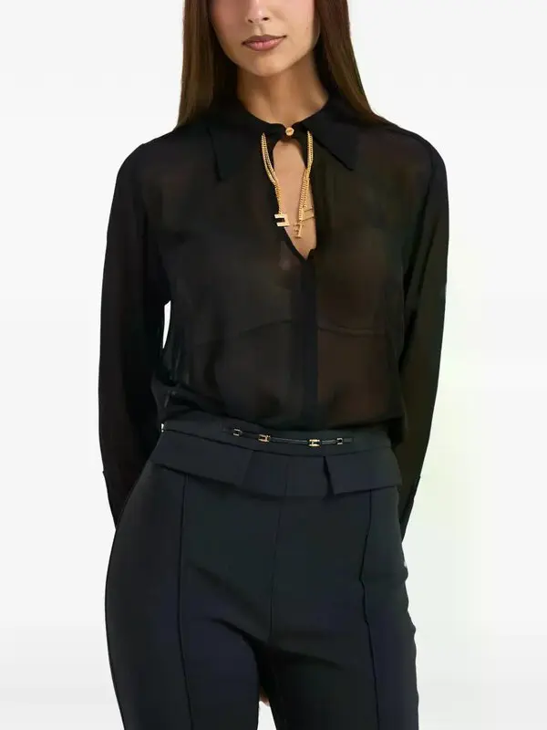 Elisabetta Franchi Logo-detail Sheer Shirt - Black