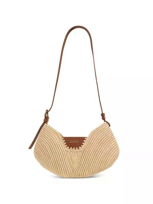 Loewe Medium Swing Bag In Raffia And Calfskin - Neutrals