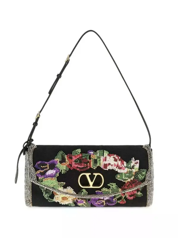 Valentino Garavani Devain Small Embroidered Shoulder Bag - Black