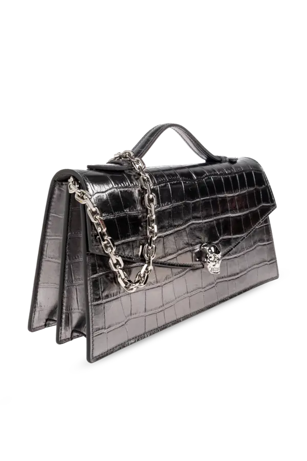 Alexander McQueen Skull Embellished Crocodile-effect Leather Bag