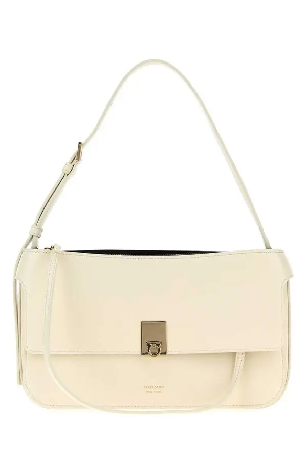 FERRAGAMO Salvatore Ivory Leather Cara Crossbody Bag - White
