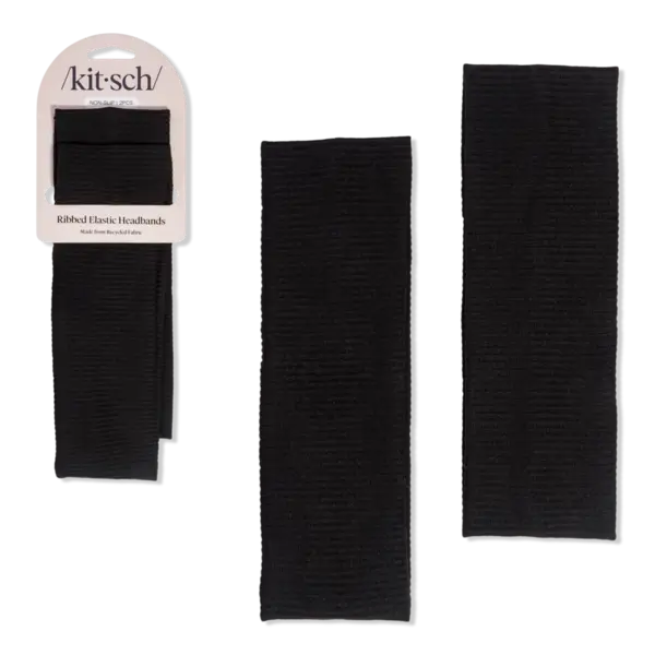 KITSCH Recycled Fabric Ribbed Elastic Headbands Set - Black