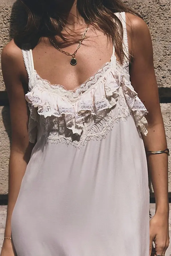 Free People Sweet Heirloom Maxi Slip Dress - Ivory Combo