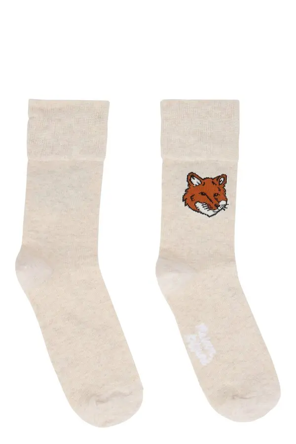 Maison Kitsuné Embroidered Fox Crew Socks - Beige