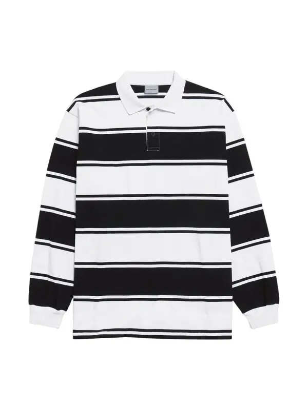 Balenciaga Striped Long Sleeve Polo Shirt - Black