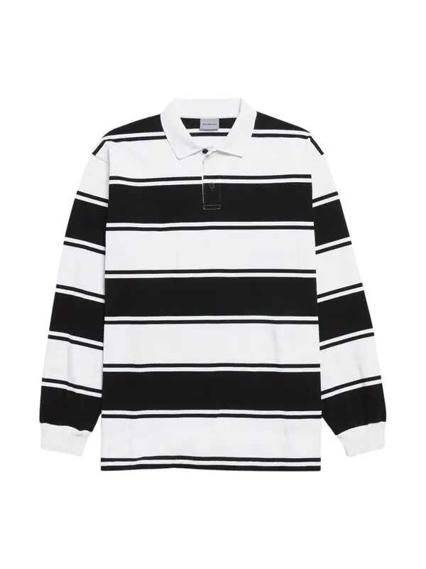Balenciaga Striped Long Sleeve Polo Shirt - Black