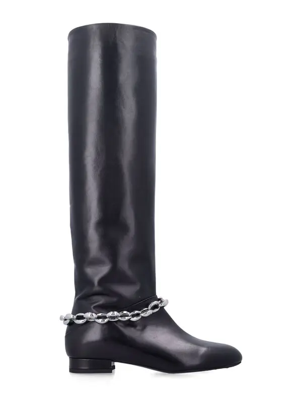 By Far Tall Leather Boots With Ankle Chain Detail - Nero
