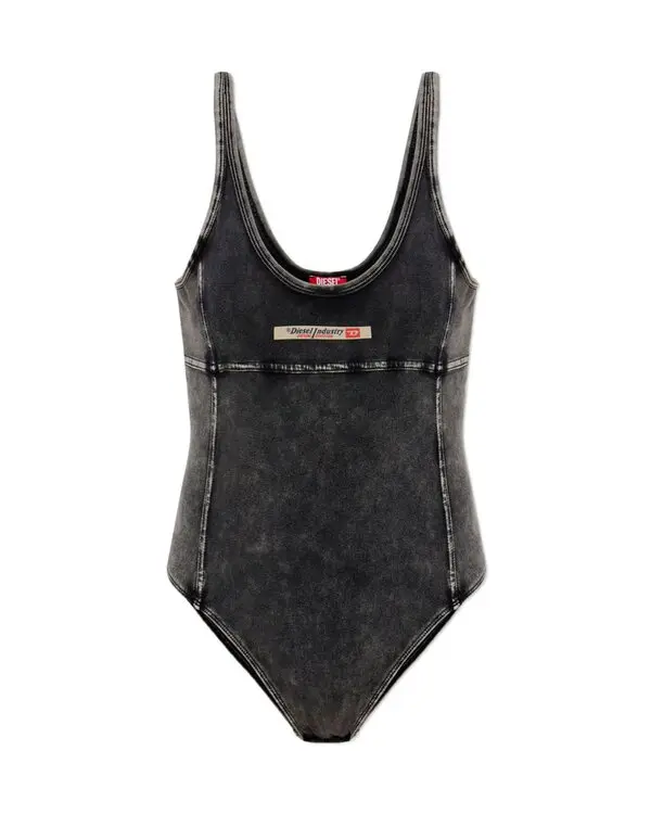 DIESEL® Denim-style Scoop Neck Bodysuit - Off/black