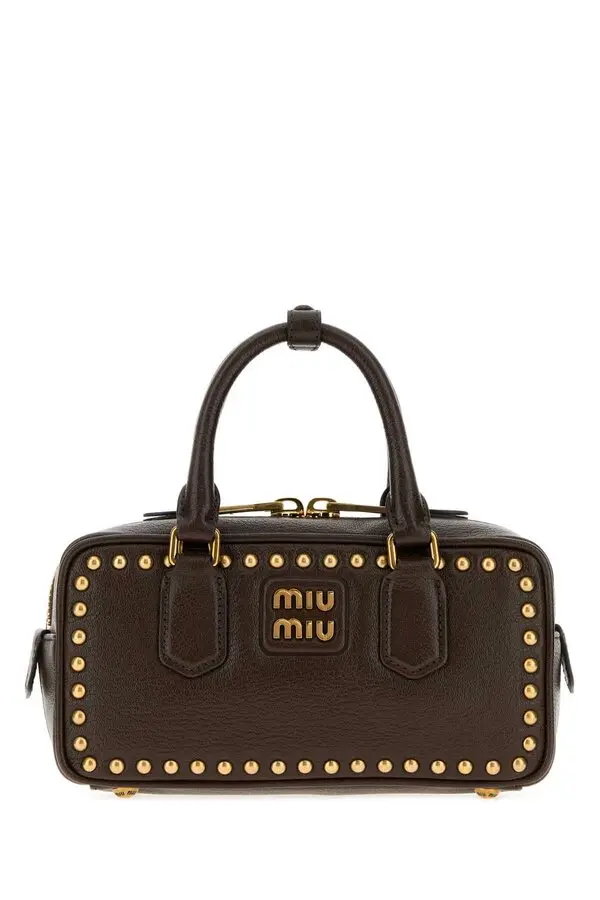 Miu Miu Leather Arcadie Handbag With Studs