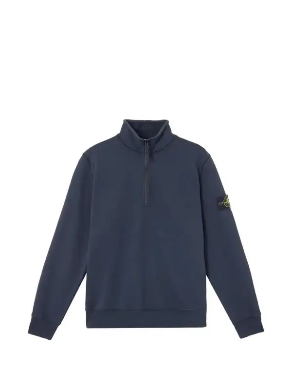 Stone Island Logo Patch Quarter Zip Sweater - Navyblue