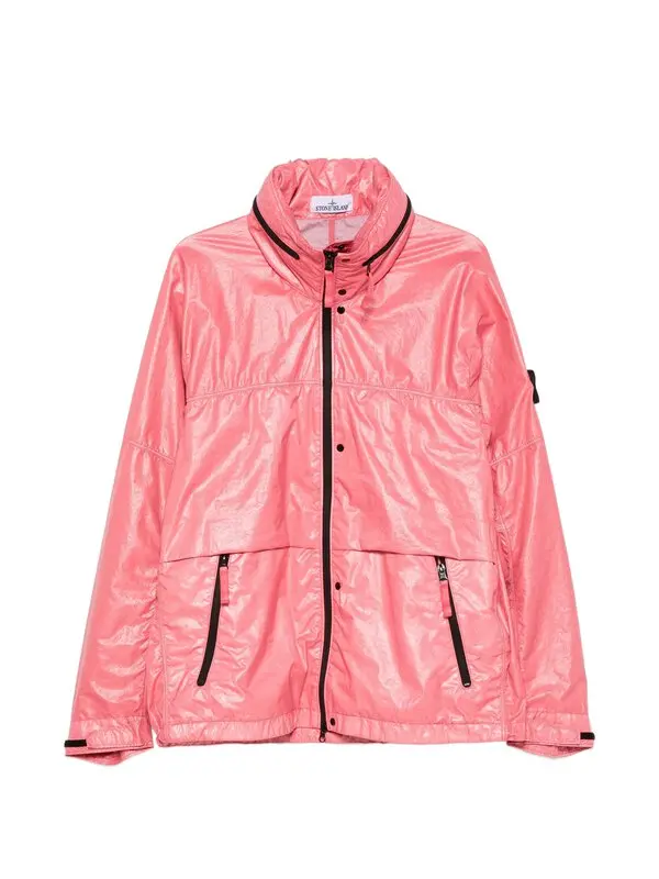 Stone Island Logo-patch Crinkled-finish Jacket For - Geranium
