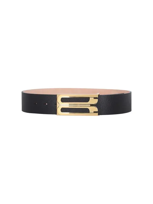 Victoria Beckham Leather Belt With Logo Buckle - Black