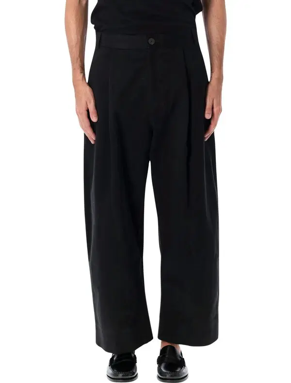 Studio Nicholson Pleated Wide-leg Cotton Trousers - Nero