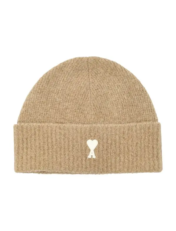 AMI Paris Wool-blend Beanie Hat With Logo Patch
