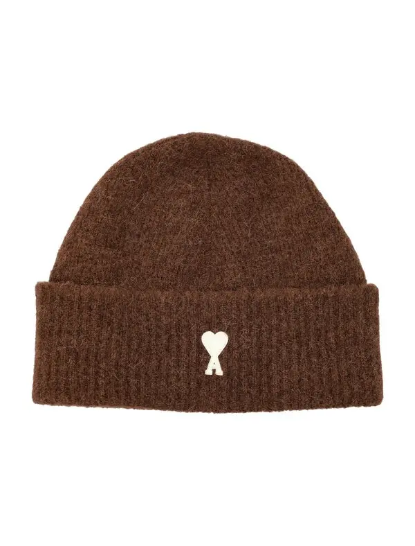AMI Paris Wool-blend Ribbed Beanie Hat - Marrone