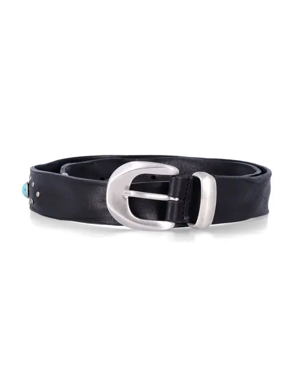 MANCINI 1979 Studded Leather Belt With Silver Buckle