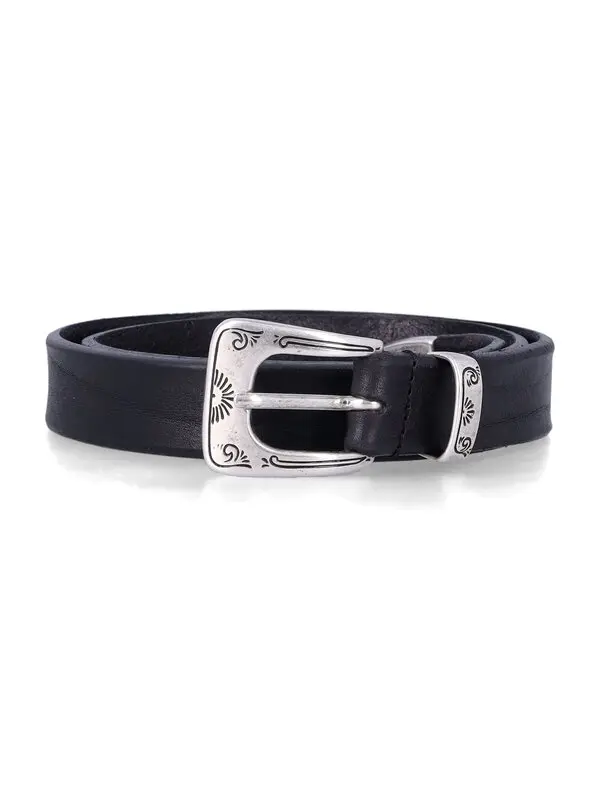 MANCINI 1979 Western Leather Belt With Engraved Buckle