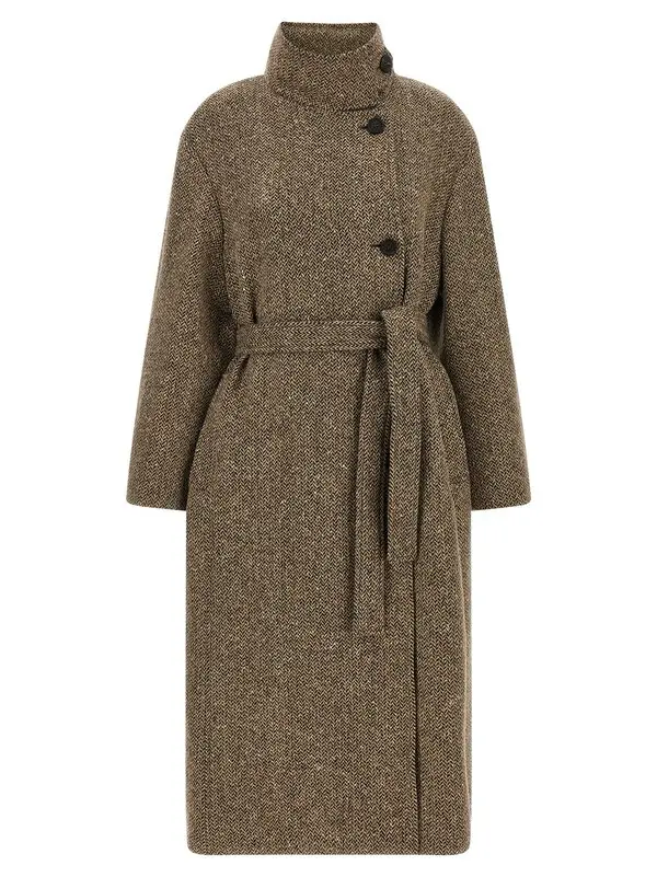 Brunello Cucinelli Sparkling Virgin Wool Chevron Coat - Brown