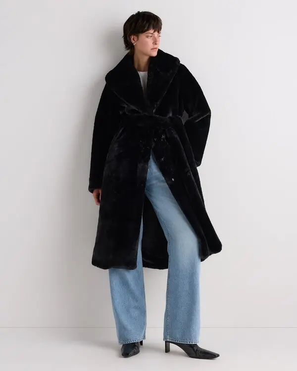 Quince Faux Fur Maxi Wrap Coat - Black